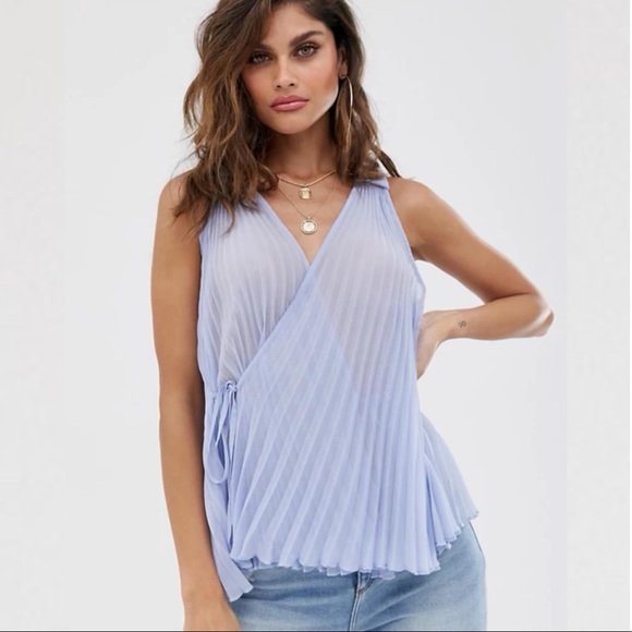 ASOS | Tops | Asos Nwt Pleated Vneck Wrap Cami Top In Blue | Poshmark